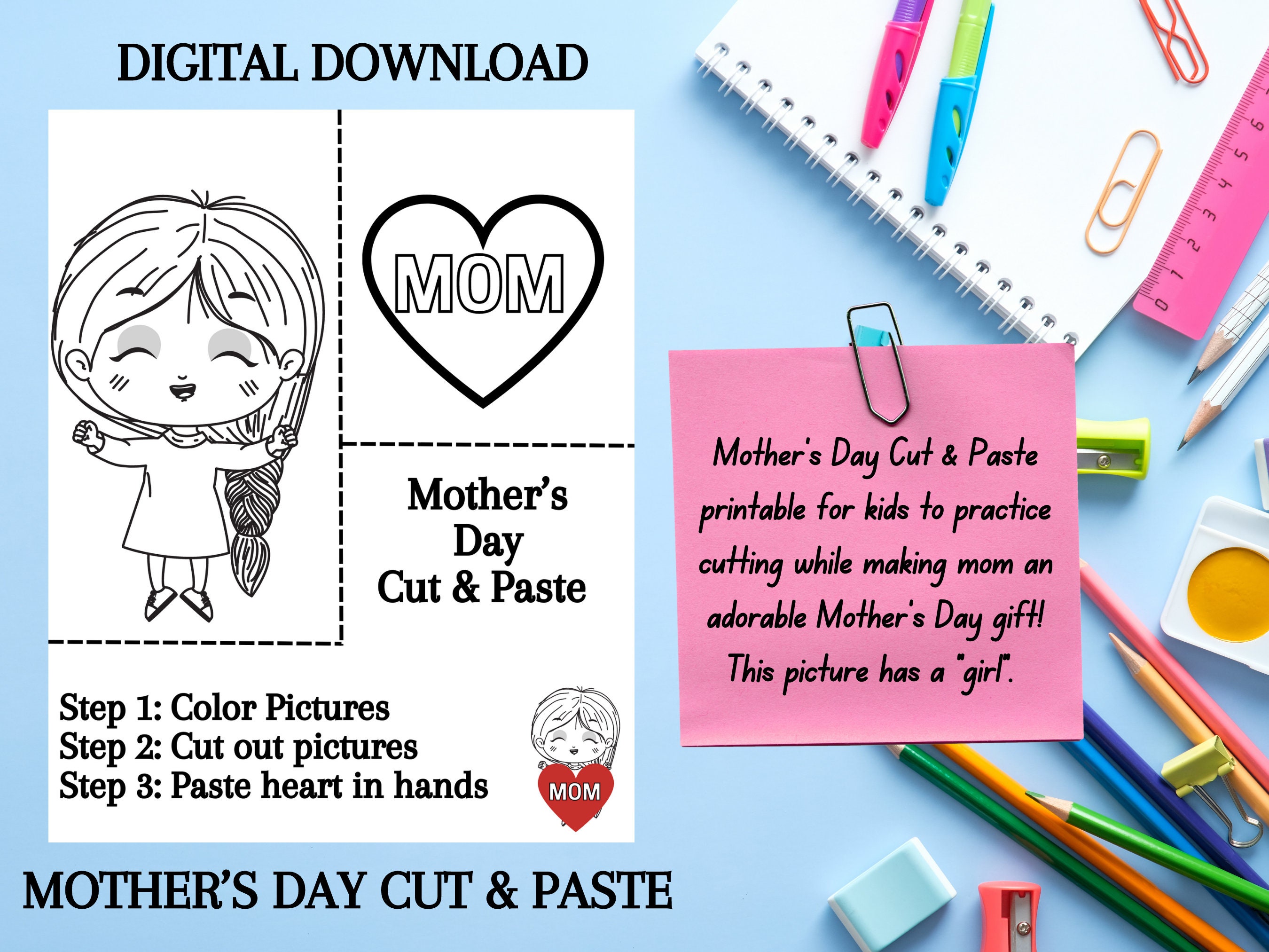 Mothers Day Cut and Paste Project for Children, Mothers Day Gift From ...