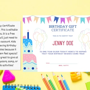 Birthday Certificate Template Printable, Digital Download, Happy ...