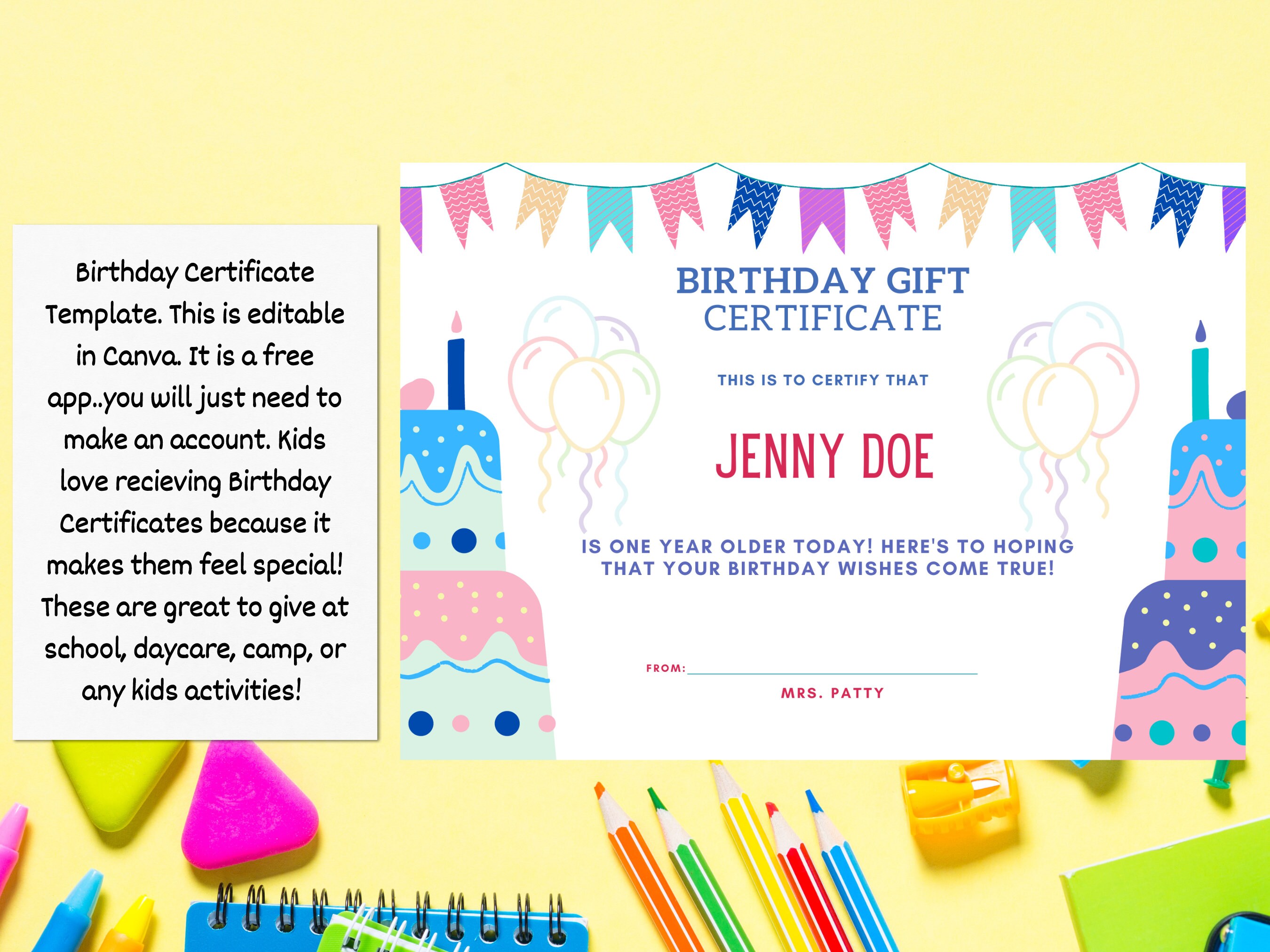 Birthday Certificate Template Printable, Digital Download, Happy ...