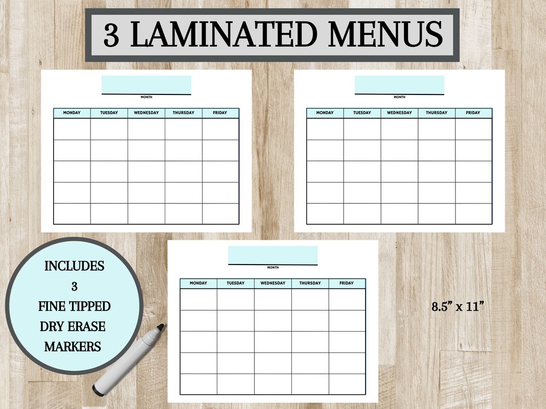 Laminated Menu Calendars Bundle 3 Laminated Calendar Menus - Etsy