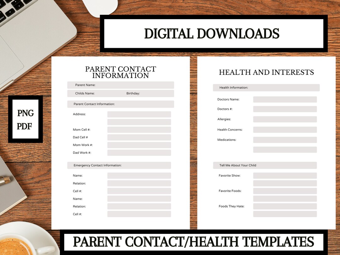 Parent Contact and Health Information Template Printable, Childcare ...