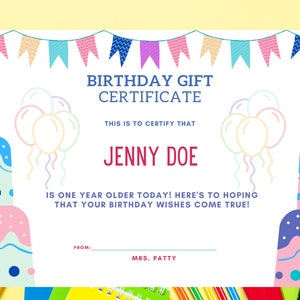 Birthday Certificate Template Printable, Digital Download, Happy ...