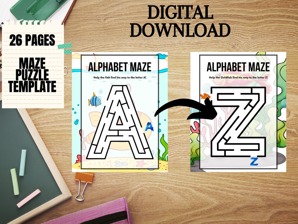 Childrens Maze A to Z Digital Download Template Printable, Puzzles for ...