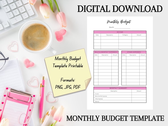 Monthly Budget Template Printable Monthly Income Budget - Etsy
