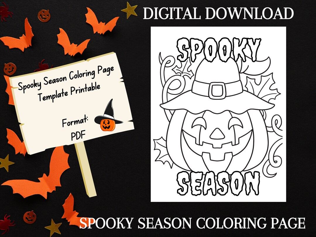 Spooky Season Coloring Page Template Printable, Childrens Halloween ...