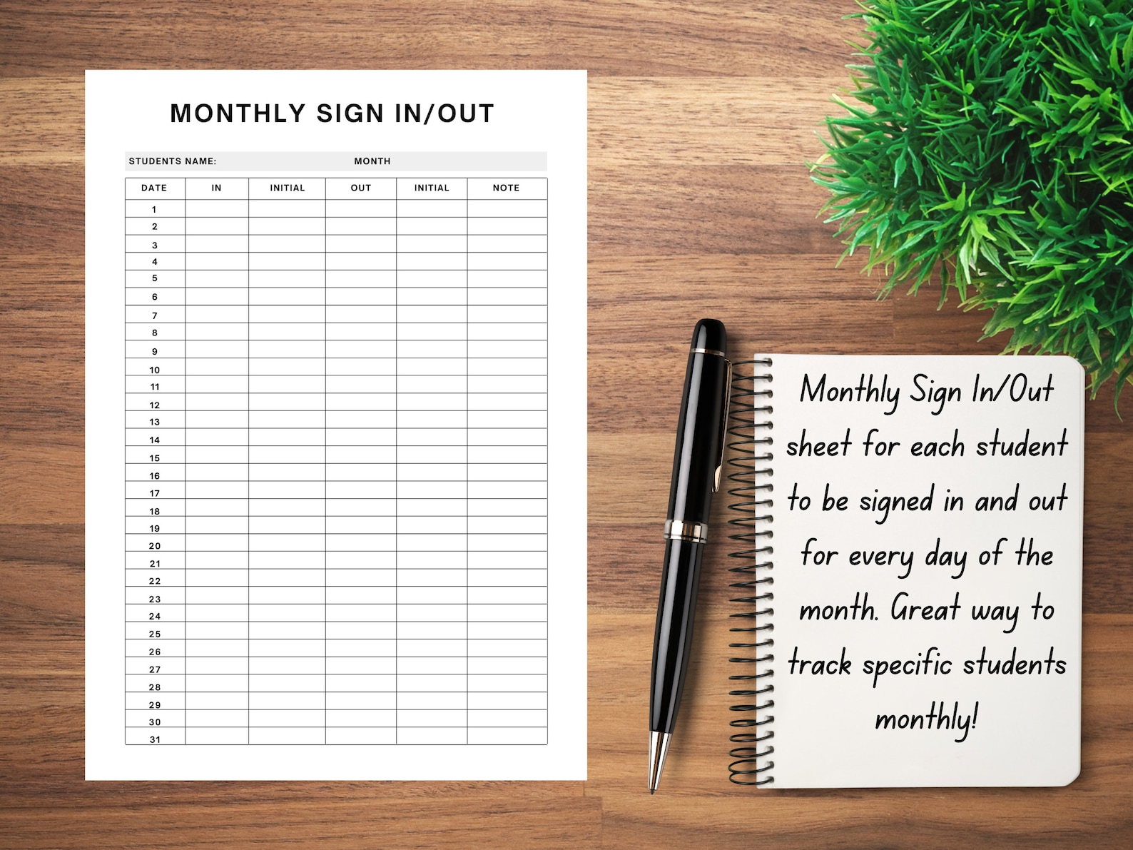 Monthly Sign In/out Sheet Template Printable, Student Sign In/out Sheet ...