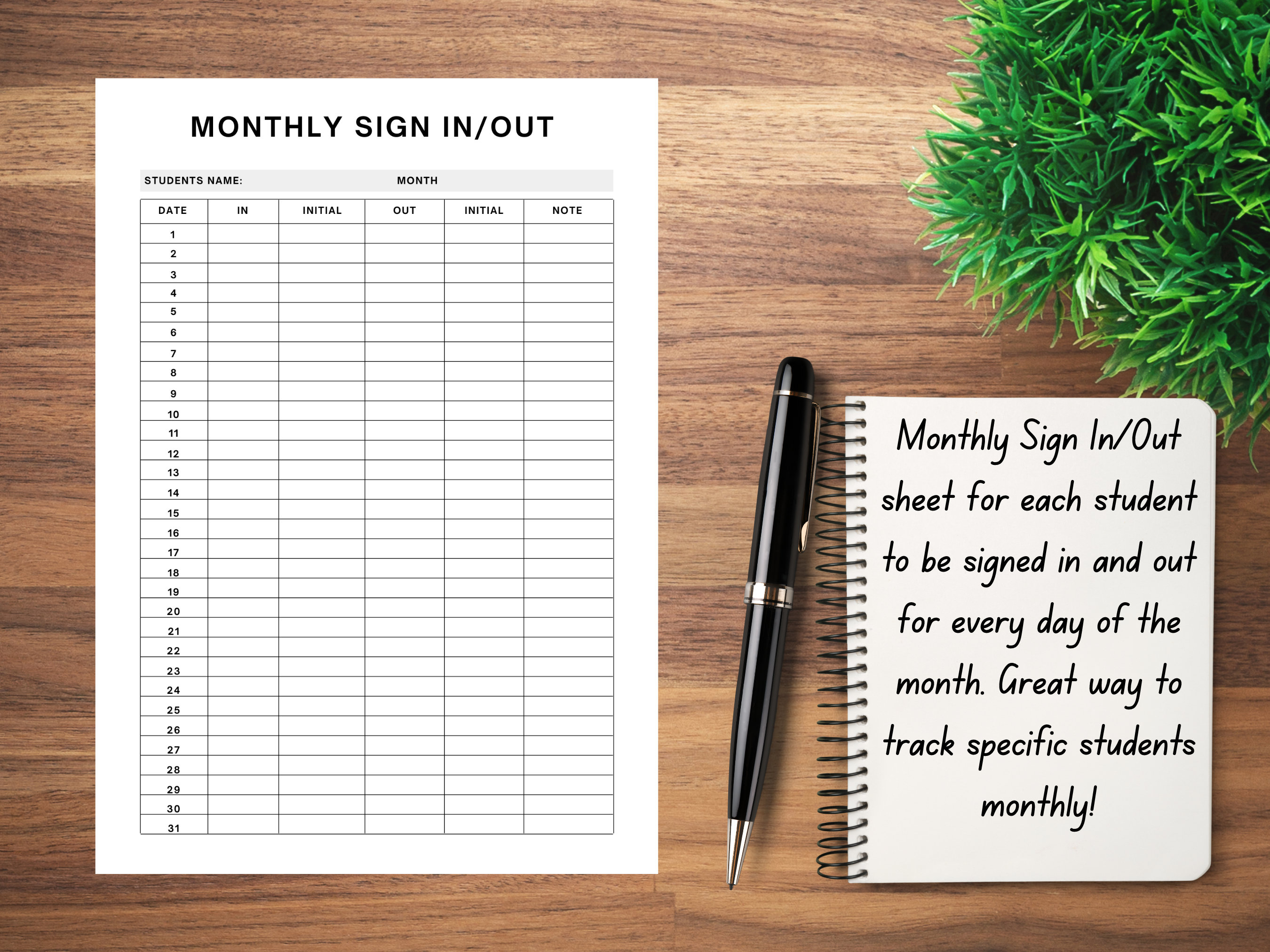 Monthly Sign In/out Sheet Template Printable, Student Sign In/out Sheet ...