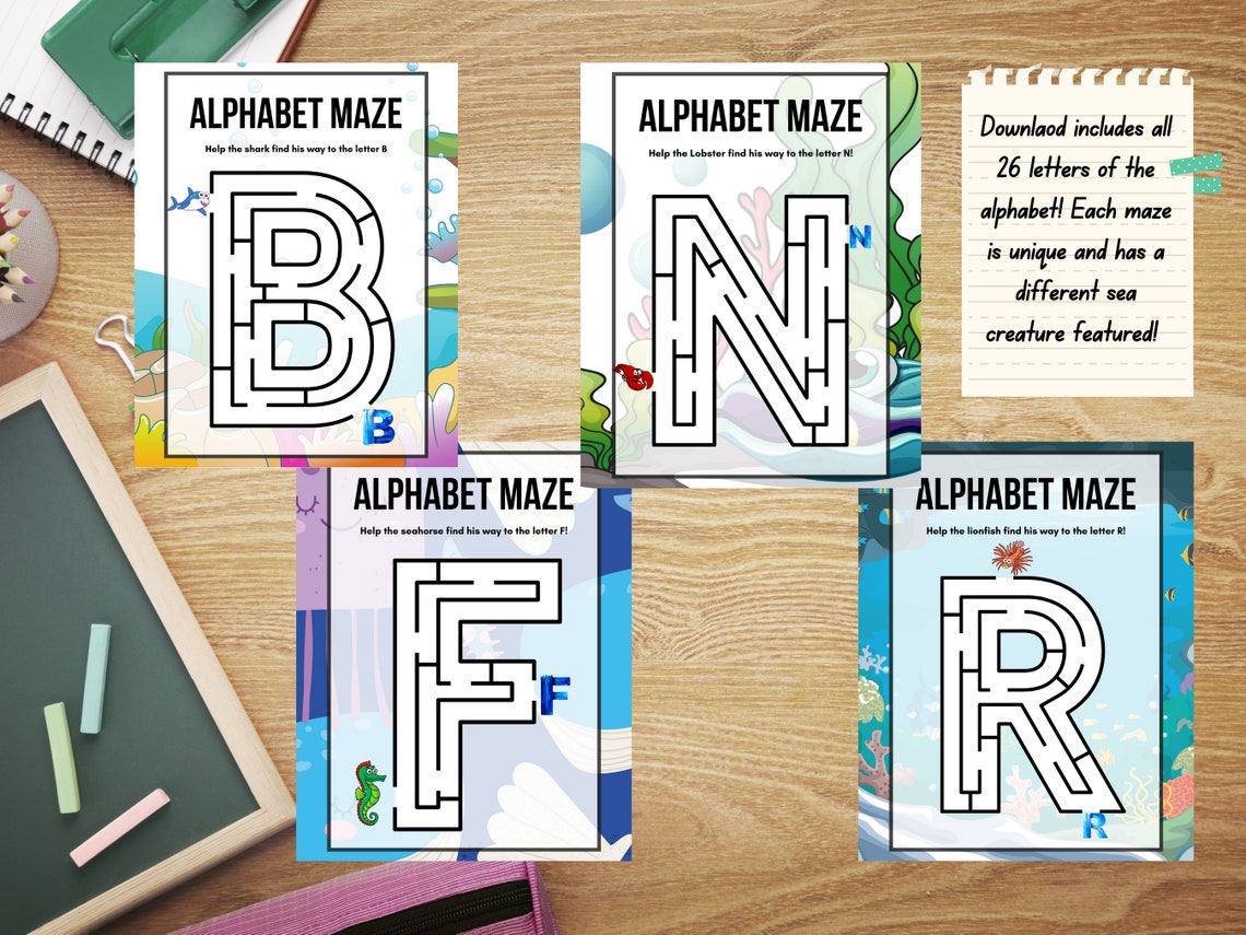 Childrens Maze A to Z Digital Download Template Printable, Puzzles for ...
