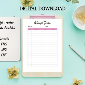 Receipt Tracker Template Printable, Small Business Receipt Organizer ...