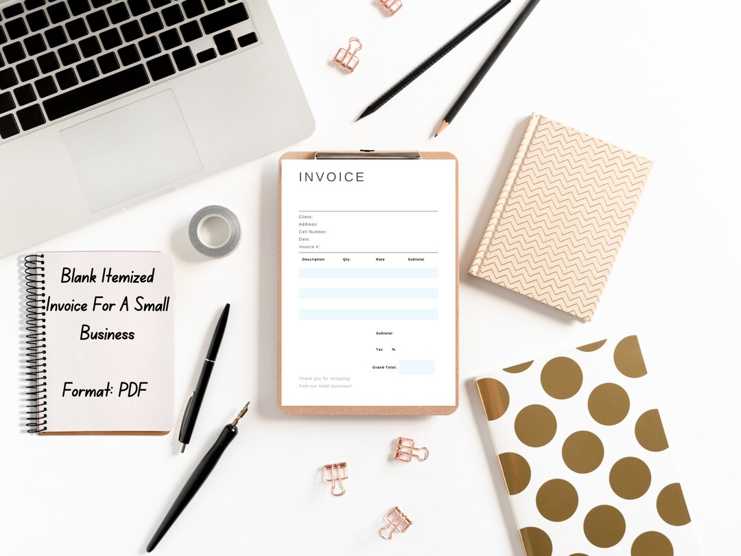 Blank Itemized Invoice Template Printable Digital Download PNG, Small ...