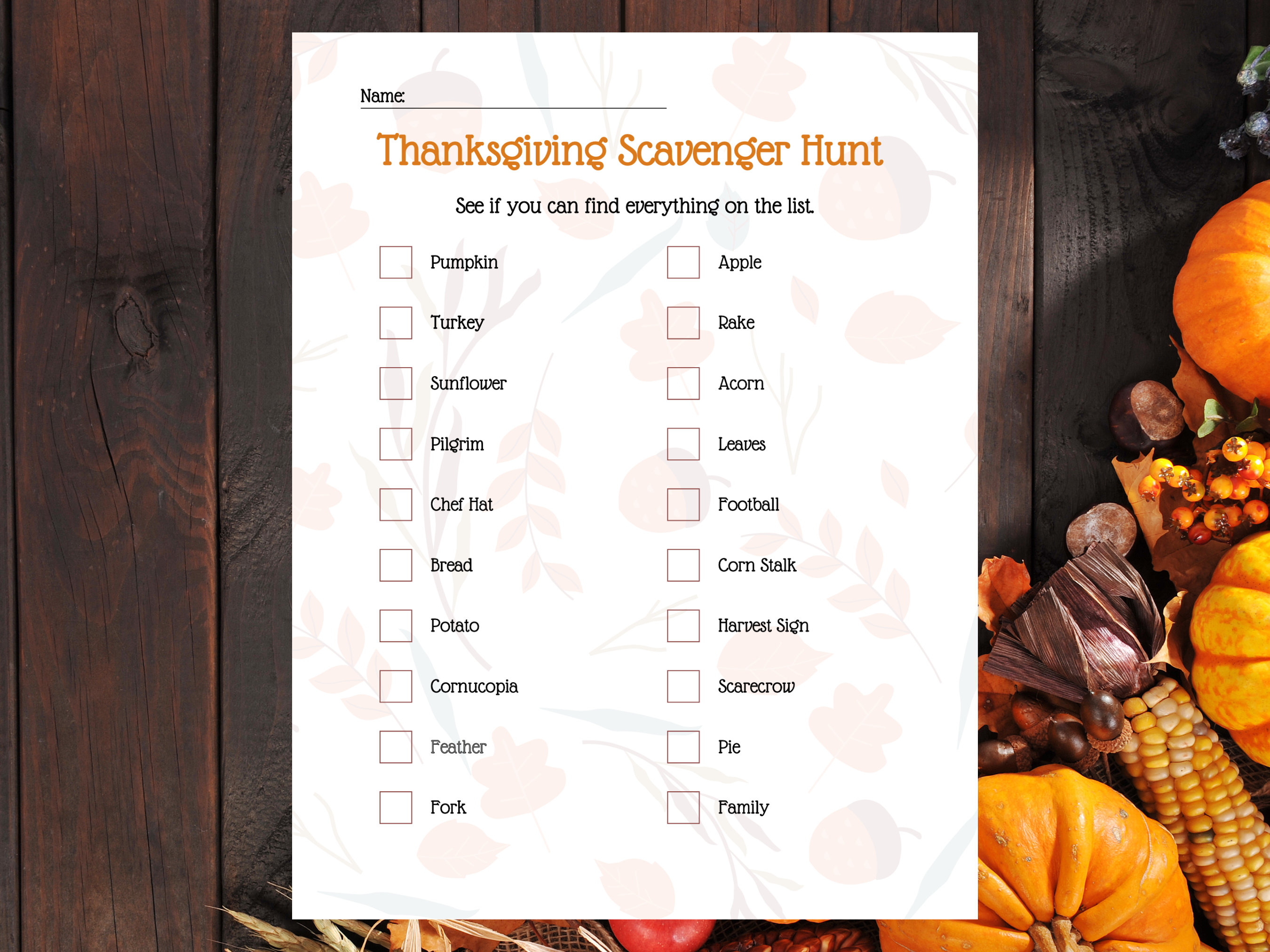 Thanksgiving Scavenger Hunt Template, Thanksgiving Scavenger Activity ...