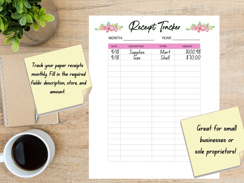 Receipt Tracker Template Printable, Small Business Receipt Organizer ...