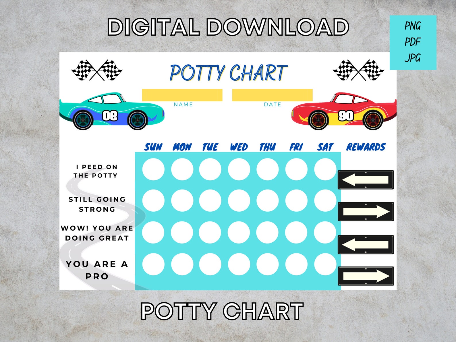 Race Car Potty Chart Template Printable, Digital Download, Childcare ...