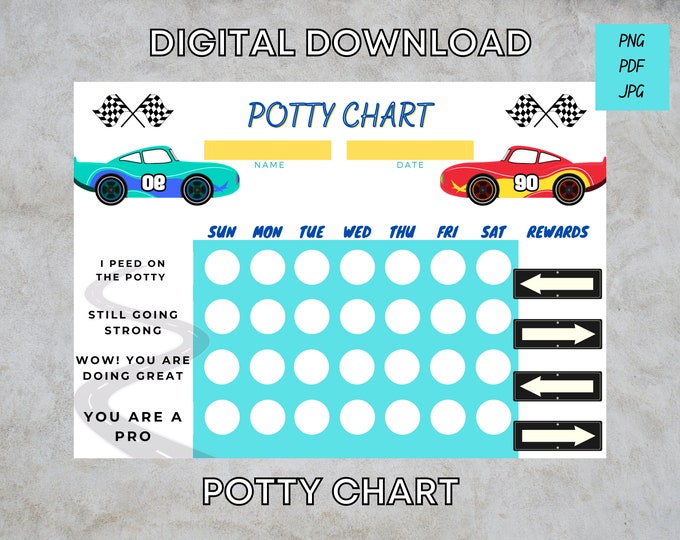 Race Car Potty Chart Template Printable, Digital Download, Childcare ...