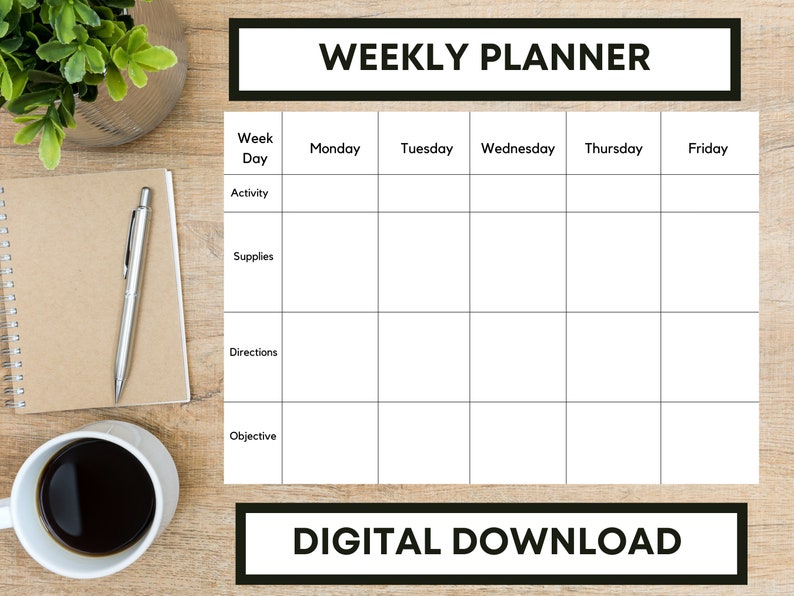 Weekly Activity Planner Template Printable, Childcare Program, Daycare ...