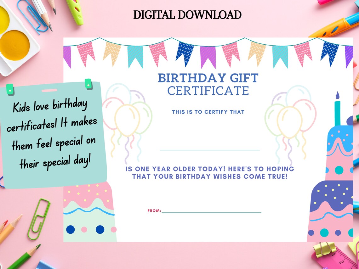 Birthday Certificate Template Printable, Blank, Digital Download, Happy ...