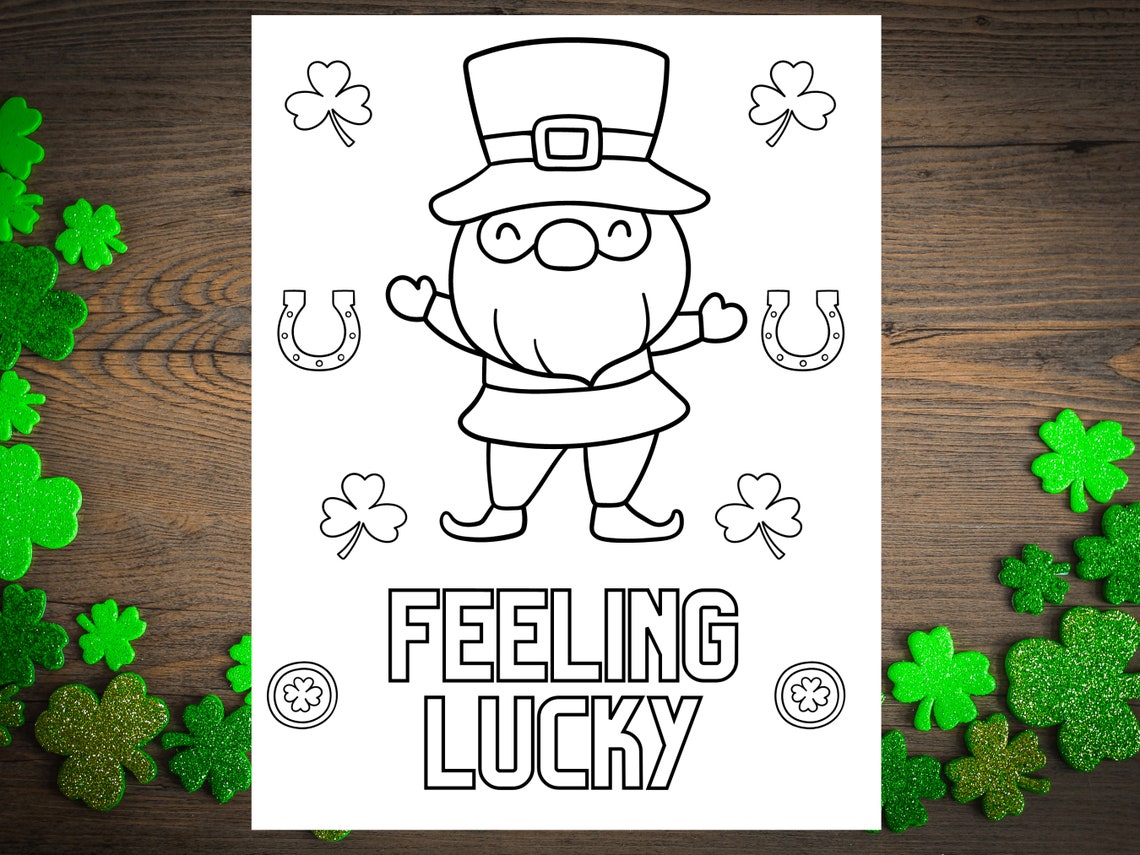 Feeling Lucky St. Patricks Day Coloring Page Template, Leprechaun ...