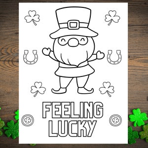 Feeling Lucky St. Patricks Day Coloring Page Template, Leprechaun ...