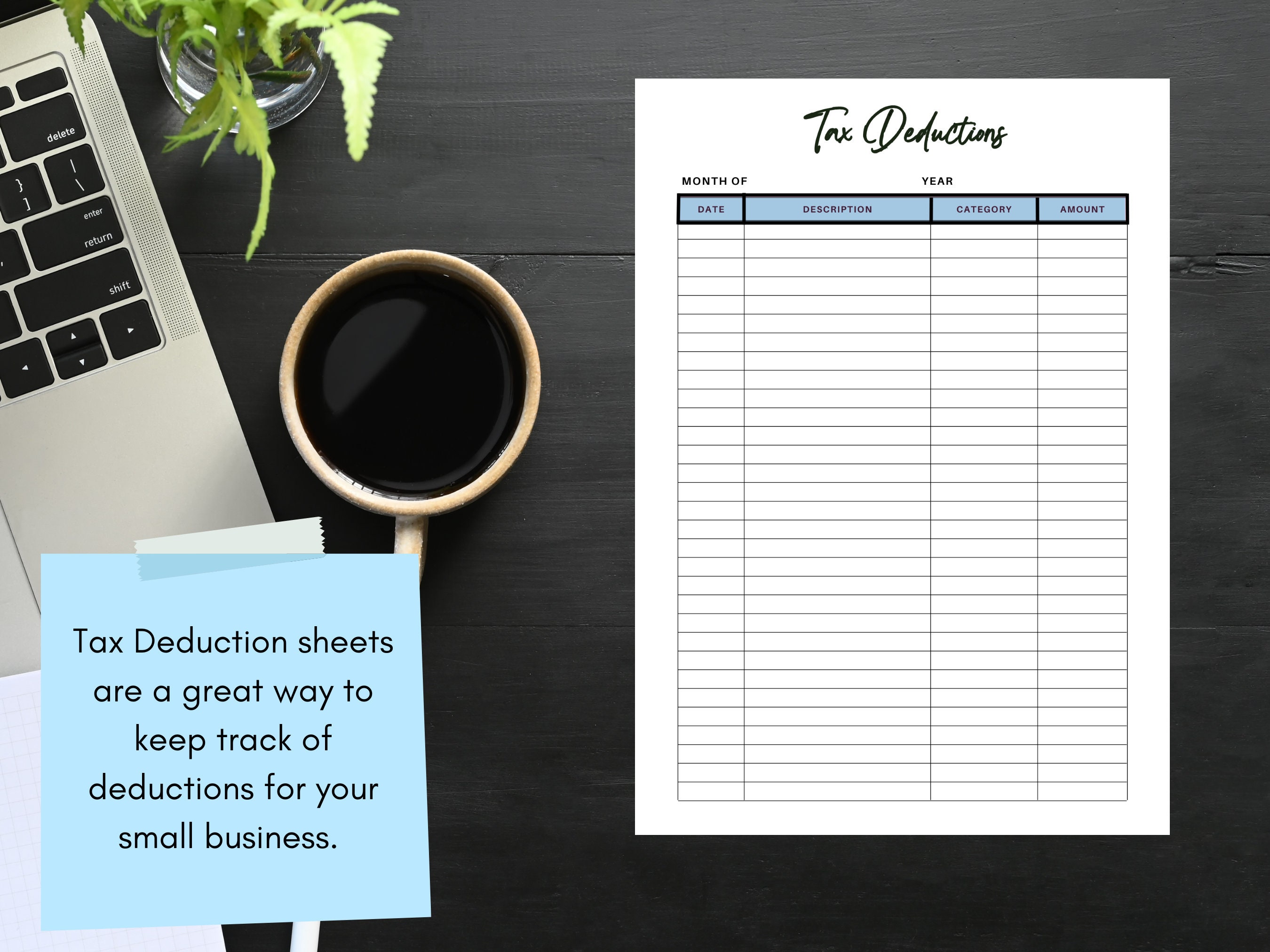 Tax Deduction Sheet Template, Printable Tax Deduction Template ...