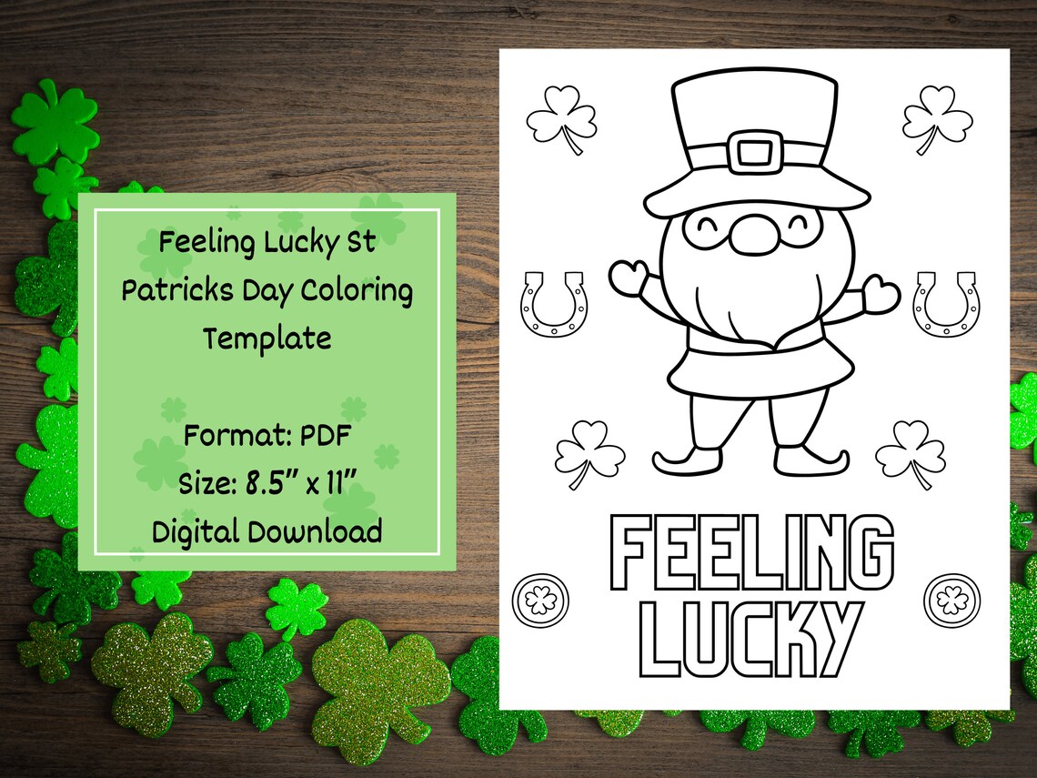 Feeling Lucky St. Patricks Day Coloring Page Template, Leprechaun ...