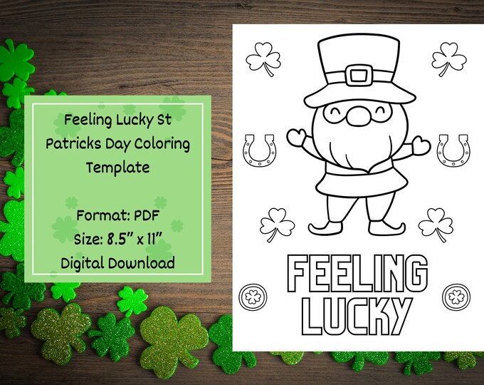 Feeling Lucky St. Patricks Day Coloring Page Template, Leprechaun ...