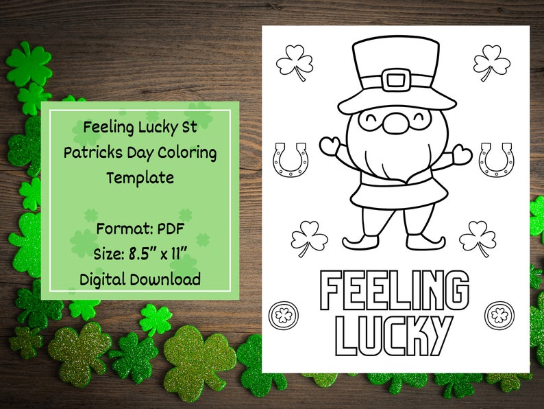 Feeling Lucky St. Patricks Day Coloring Page Template, Leprechaun ...