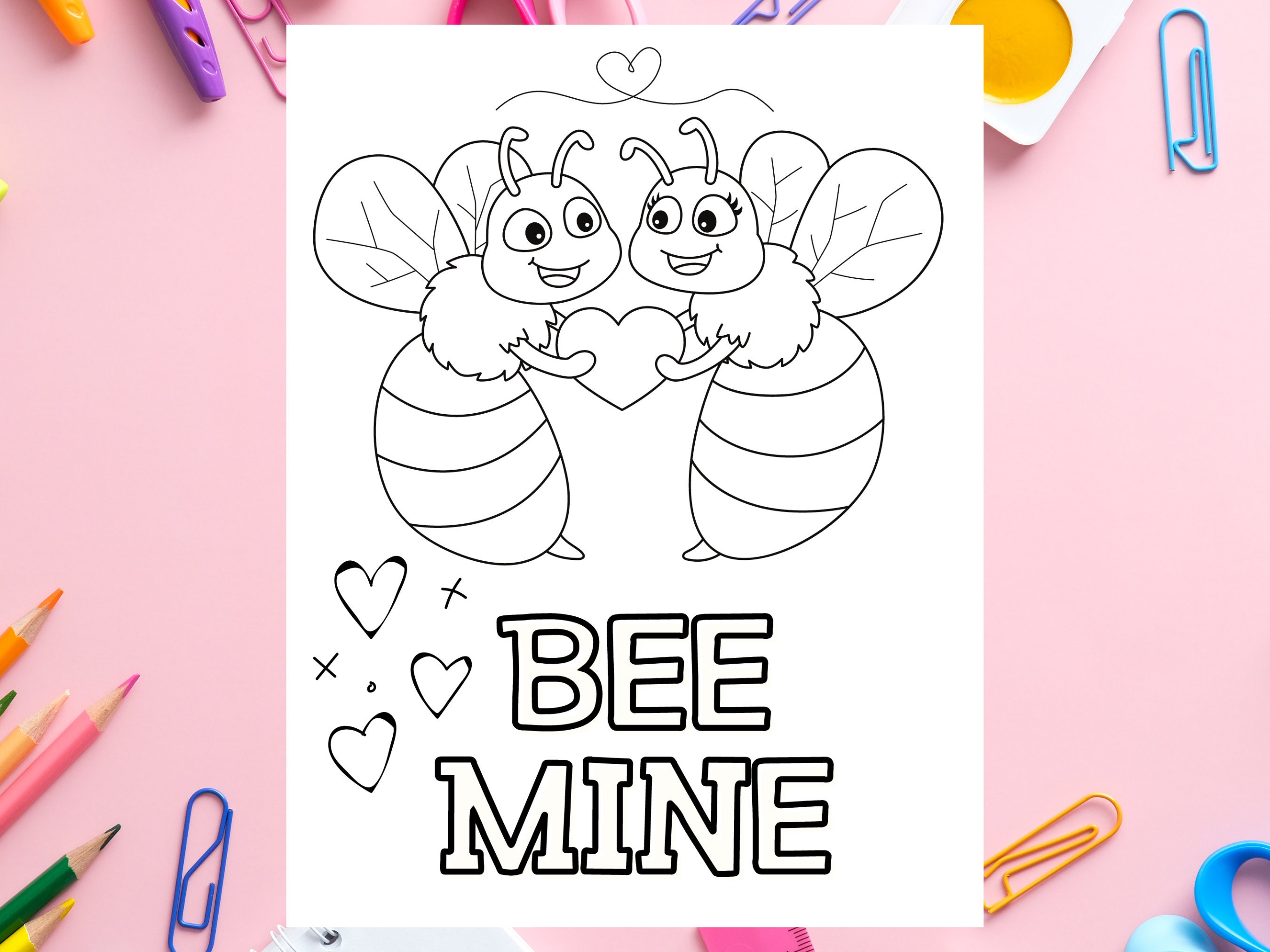 Bee Mine Valentines Coloring Template, Valentines Day Bee Coloring ...