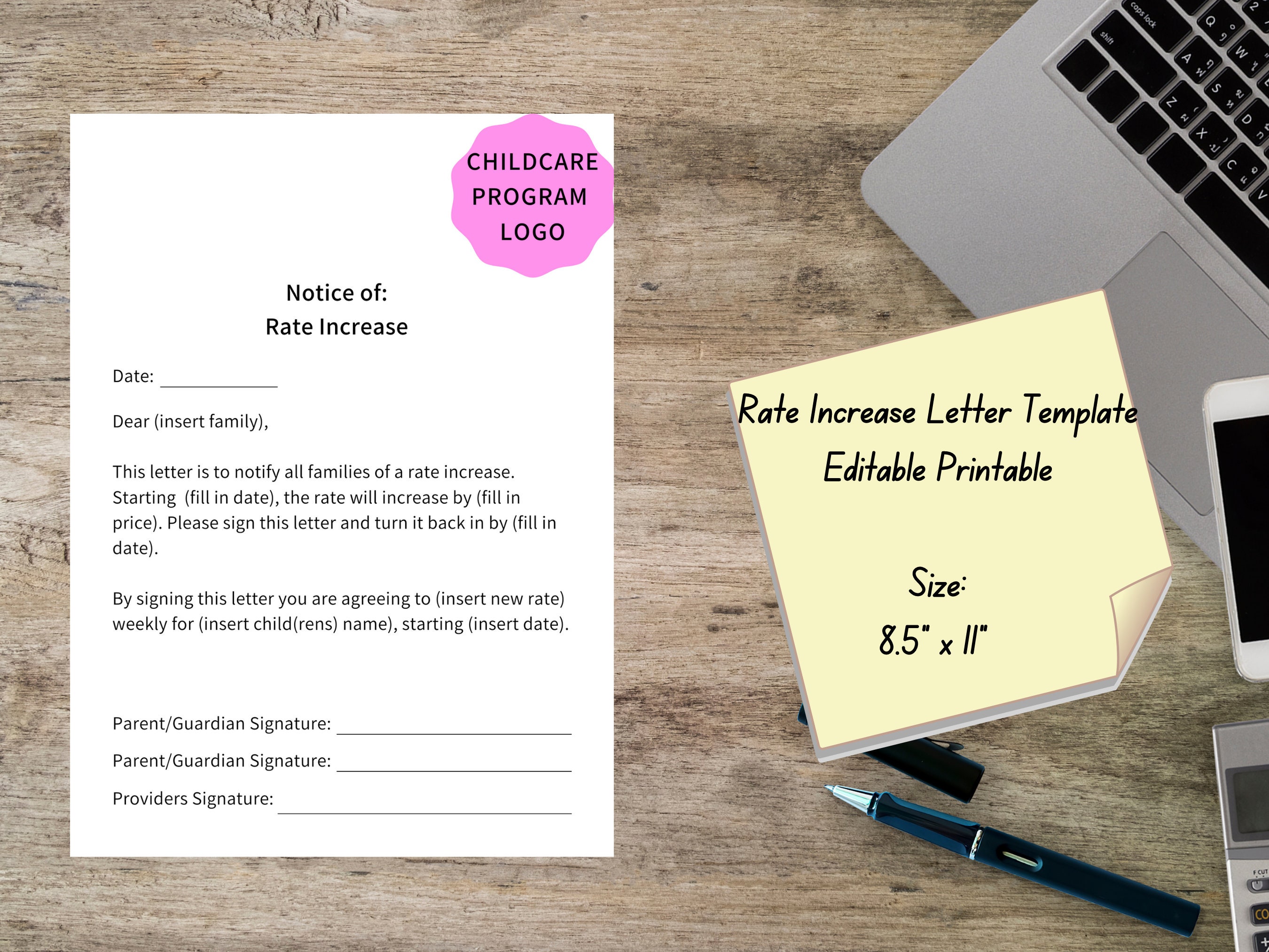 Childcare Rate Increase Letter Template Daycare Rate Increase Etsy 