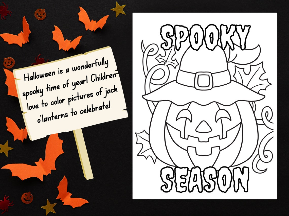 Spooky Season Coloring Page Template Printable, Childrens Halloween ...