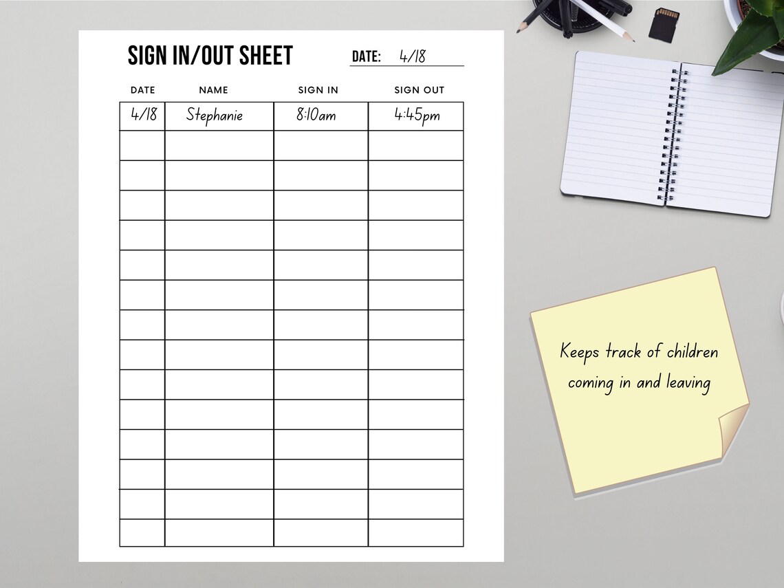 Childcare Daily Sign in Sign Out Template Printable, Weekly Sign in ...