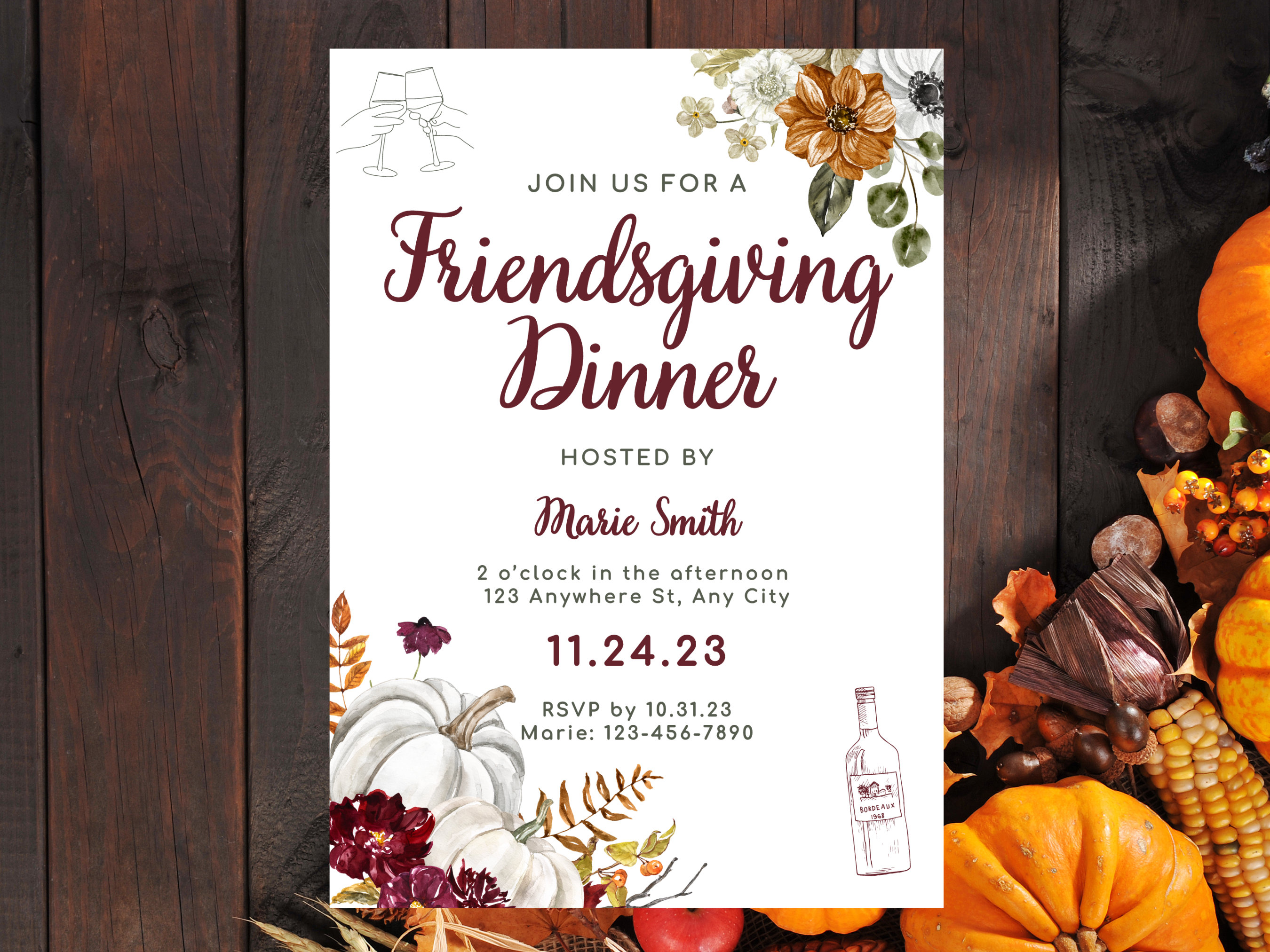 Friendsgiving Invitation Template Printable, Thanksgiving With Friends ...