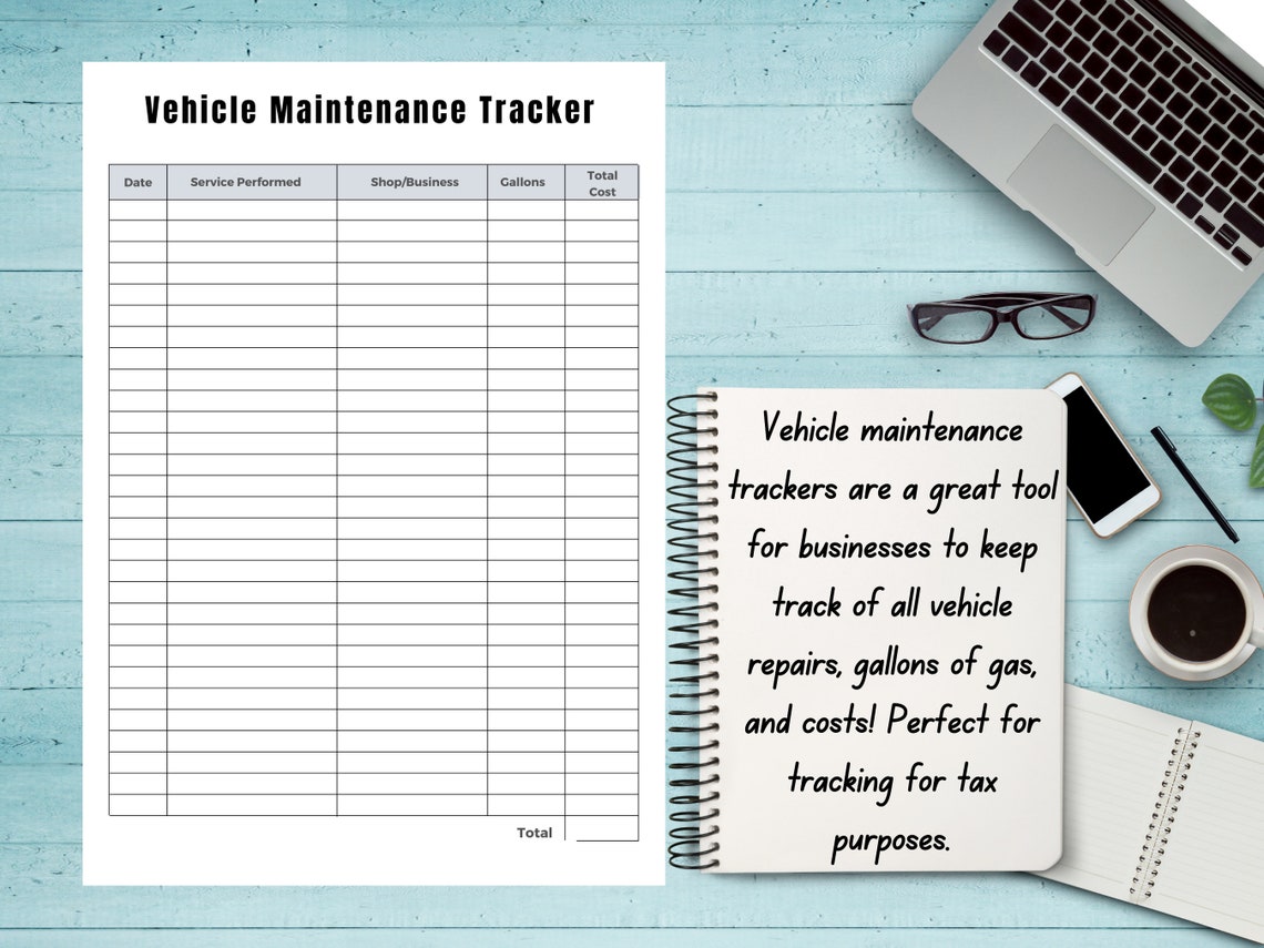 Vehicle Maintenance Tracker Template Printable, Vehicle Repair Log ...