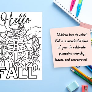 Hello Fall Coloring Page Template Printable Childrens Autumn - Etsy