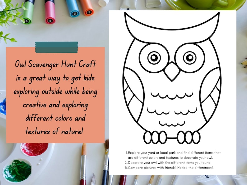 Owl Scavenger Craft Template Printable, Outdoor Scavenger Hunt Owl Art ...