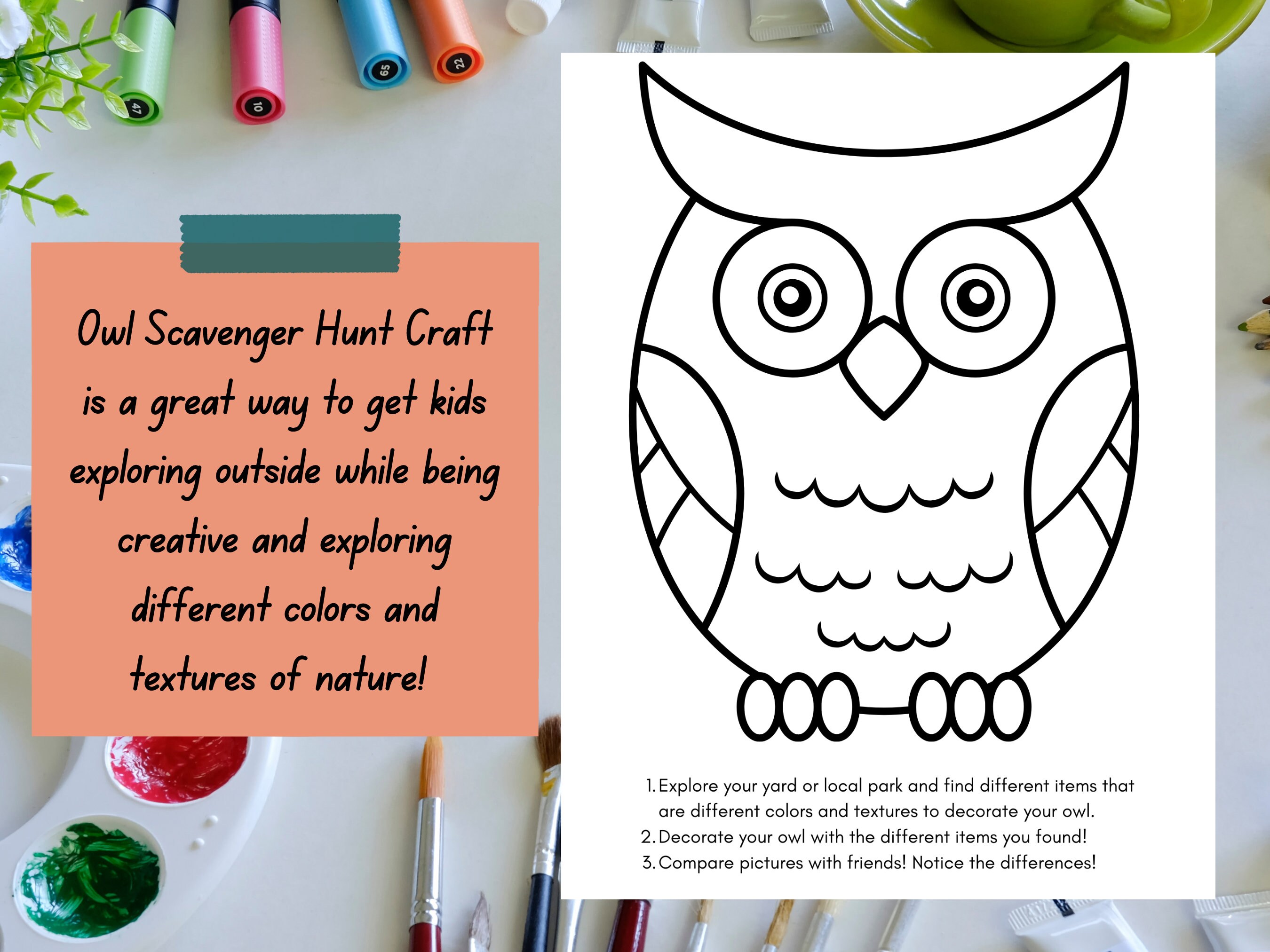 Owl Scavenger Craft Template Printable, Outdoor Scavenger Hunt Owl Art ...