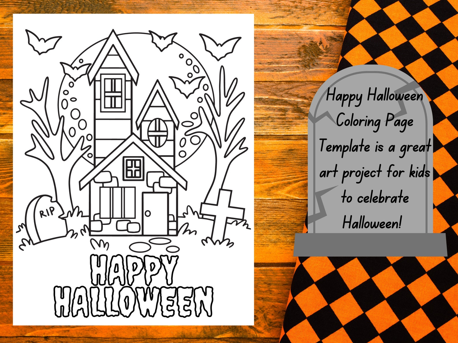 Happy Halloween Coloring Page Template Printable Halloween - Etsy