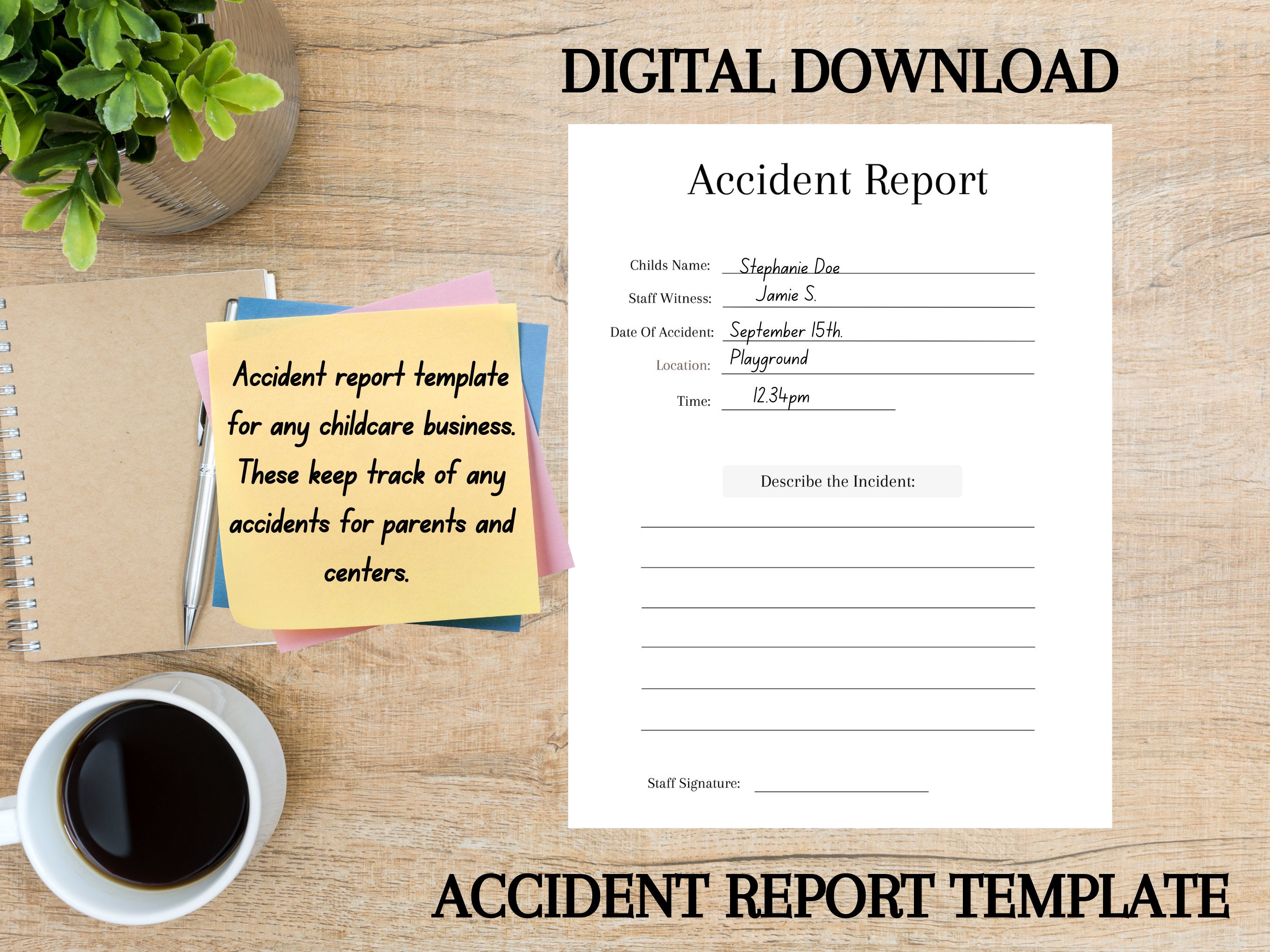 Accident Report Template Printable for Daycare or Childcare, Accident ...