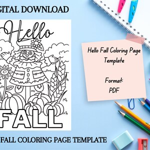 Hello Fall Coloring Page Template Printable Childrens Autumn - Etsy
