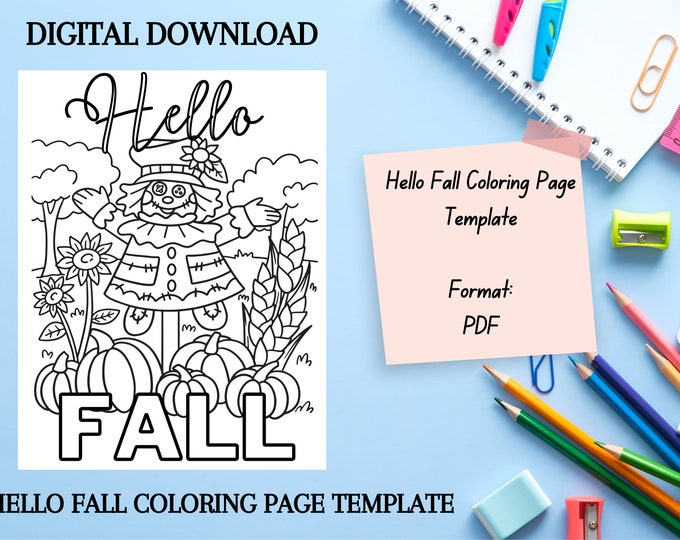 Hello Fall Coloring Page Template Printable Childrens Autumn - Etsy