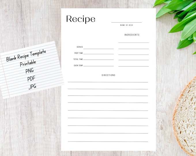 Recipe Card Template Printable Digital Download, Recipe Tracker ...