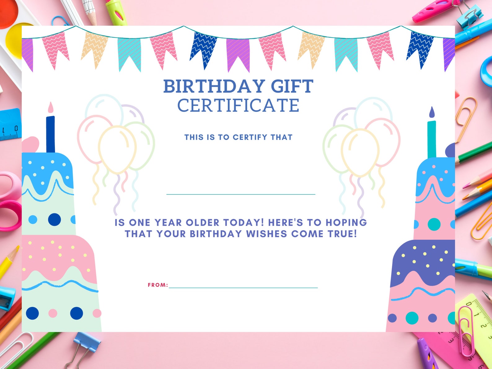 Birthday Certificate Template Printable, Blank, Digital Download, Happy ...
