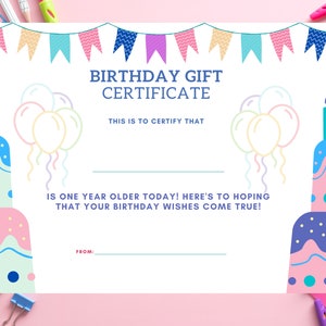 Birthday Certificate Template Printable, Blank, Digital Download, Happy ...