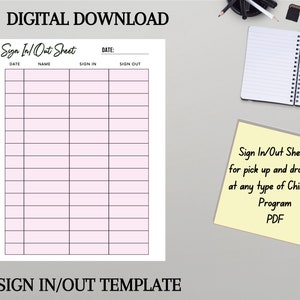 Childcare Daily Sign in Sign Out Template Printable, Weekly Sign in ...
