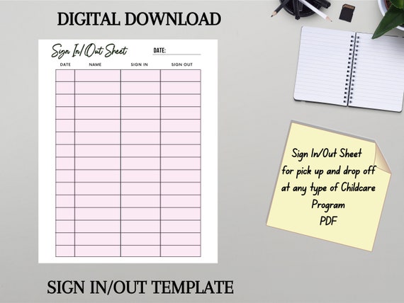 Childcare Daily Sign in Sign Out Template Printable Weekly - Etsy