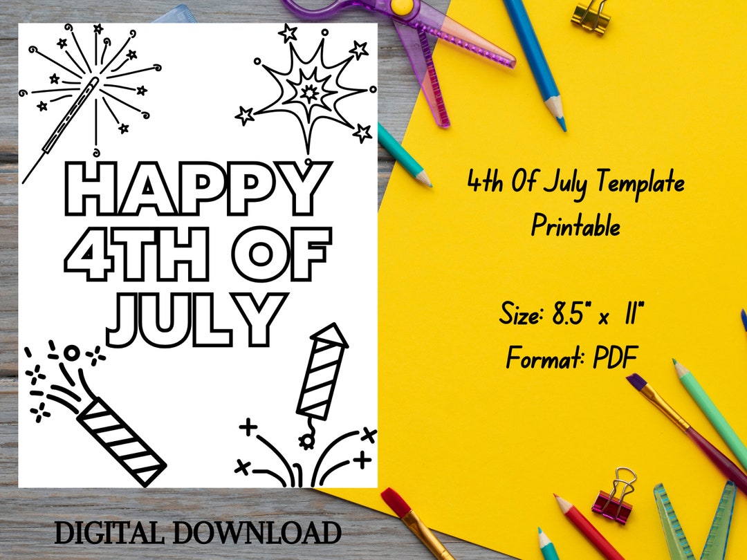4th of July Template Printable, Independence Day Coloring Page for ...