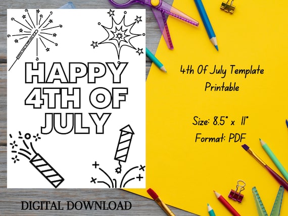 4th of July Template Printable Independence Day Coloring Page - Etsy