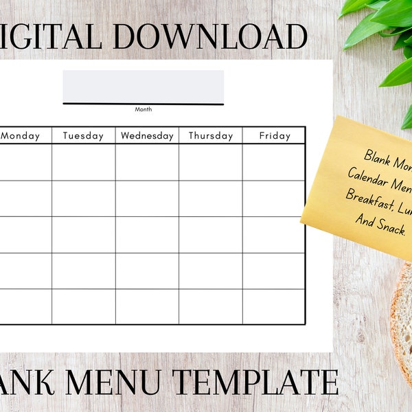 Blank Monthly Calendar Template - Etsy