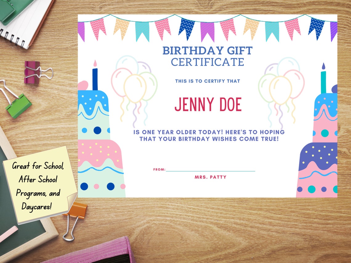 Birthday Certificate Template Printable Digital Download | Etsy