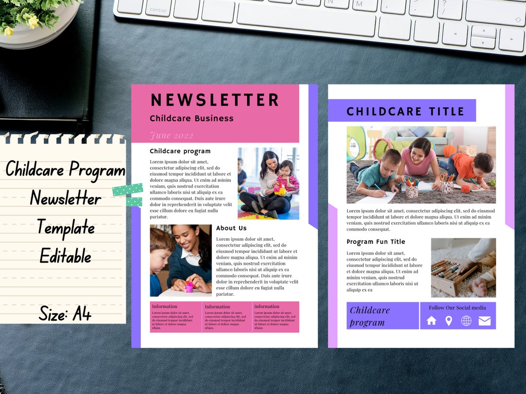 Childcare Program Newsletter Template, Editable Daycare Center ...