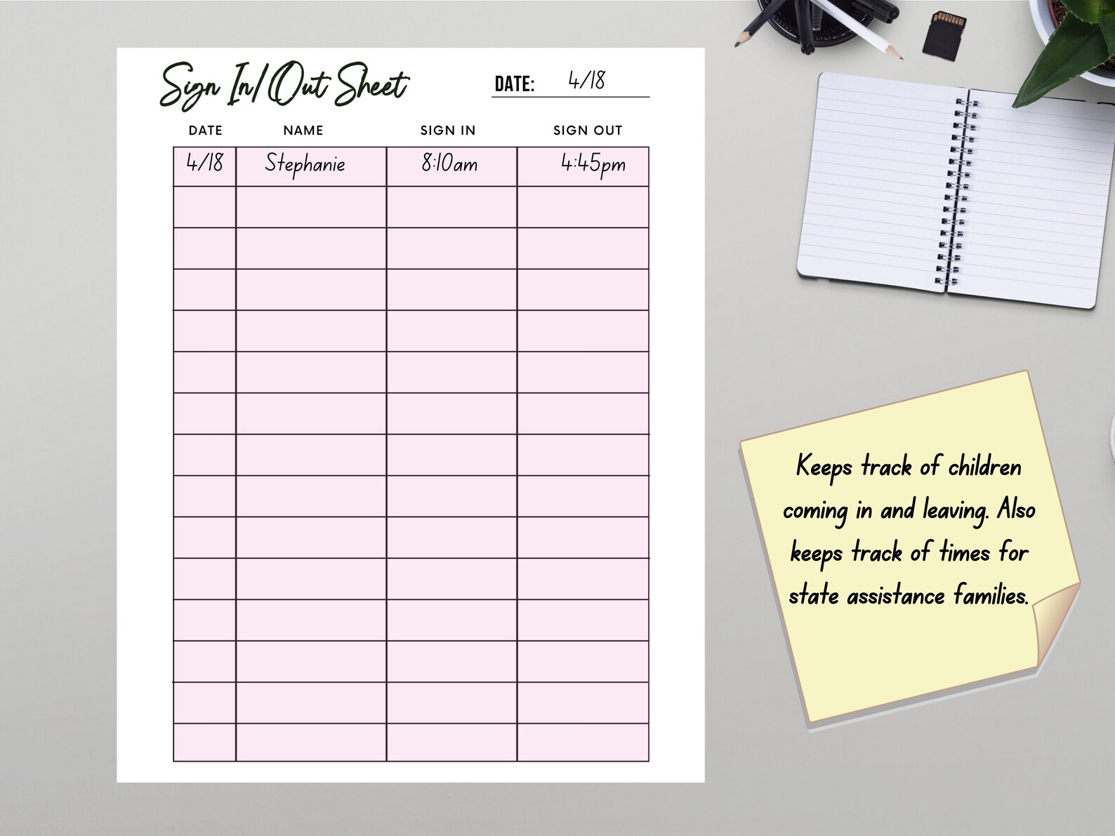 Childcare Daily Sign in Sign Out Template Printable, Weekly Sign in ...